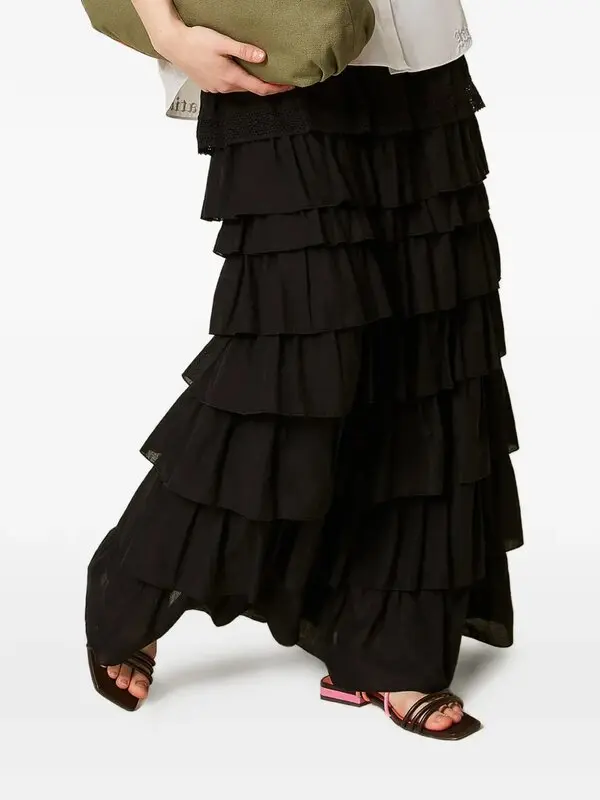 TWINSET Tiered Ruffle Maxi Skirt With Lace Trim