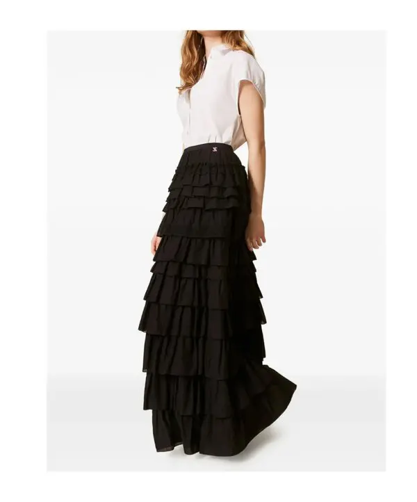 TWINSET Tiered Ruffle Maxi Skirt With Lace Trim