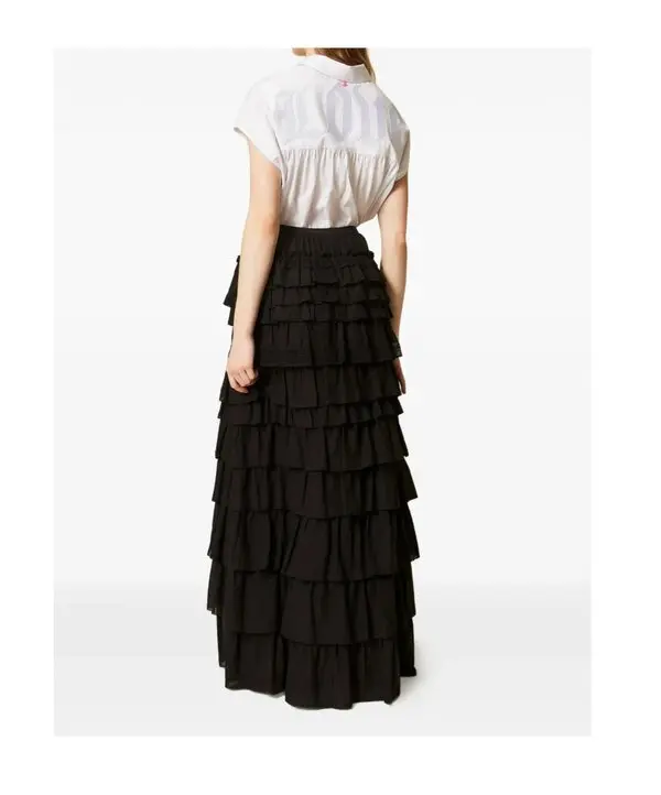 TWINSET Tiered Ruffle Maxi Skirt With Lace Trim