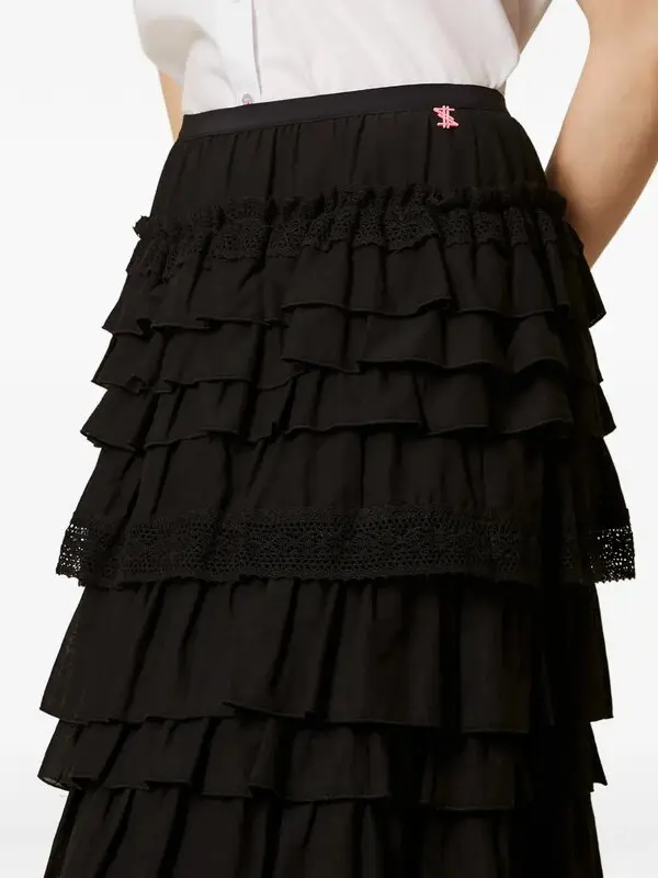 TWINSET Tiered Ruffle Maxi Skirt With Lace Trim