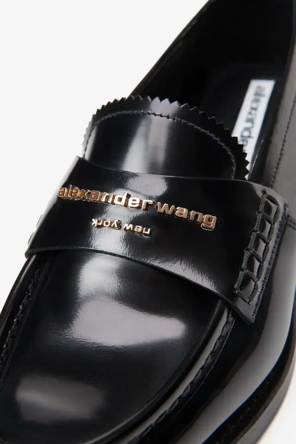 Alexander Wang Carter Loafers With Gold Logo Detail - Black