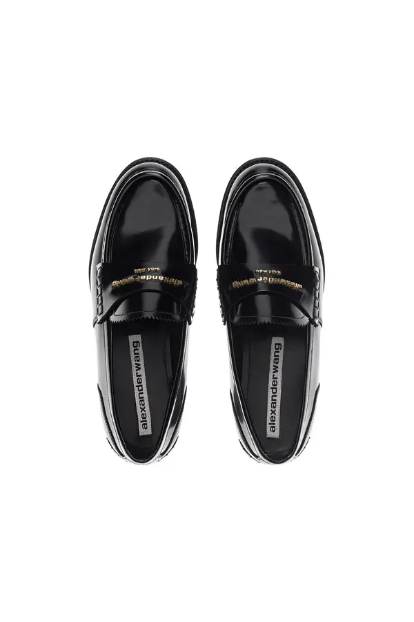 Alexander Wang Carter Loafers With Gold Logo Detail - Black