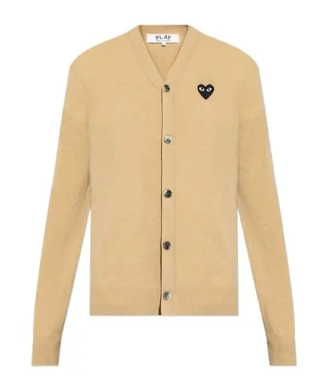 Play Comme Des Garcon Logo Patch Knitted Cardigan - Beige