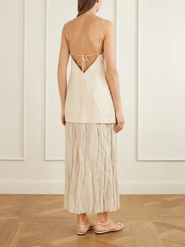 RÓHE Linen And Cotton V-neck Dress With Crinkled Skirt