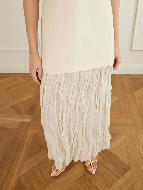 RÓHE Linen And Cotton V-neck Dress With Crinkled Skirt