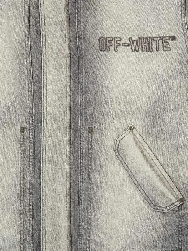 Off-White Hooded Denim Jacket With Fleece Detail - Gray