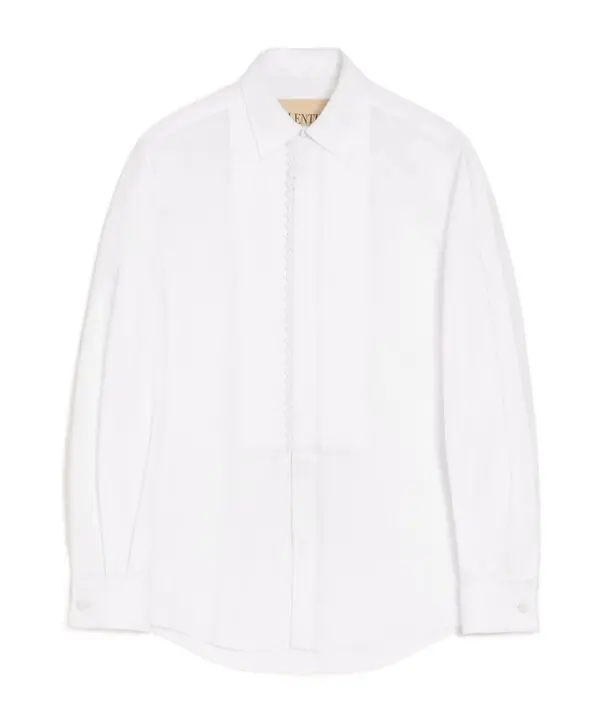 Valentino Garavani Cotton Poplin Shirt With Pleated Plastron And Lace Details
