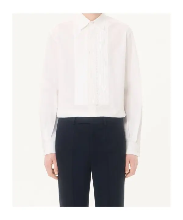 Valentino Garavani Cotton Poplin Shirt With Pleated Plastron And Lace Details