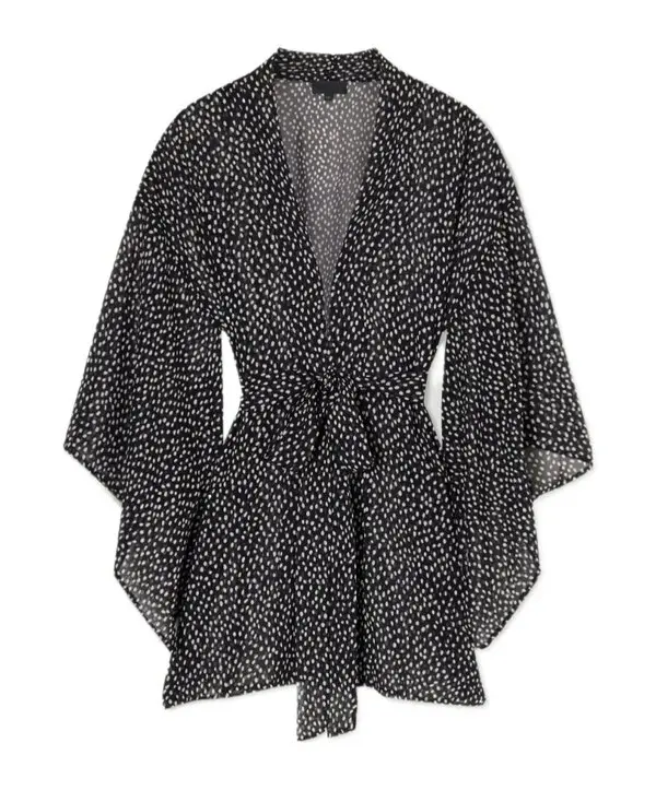 NILI LOTAN Kima Printed Silk-chiffon Kimono Coverup - Black