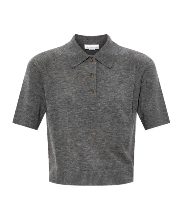 Victoria Beckham Fine-knit Short-sleeved Polo Shirt - Grey