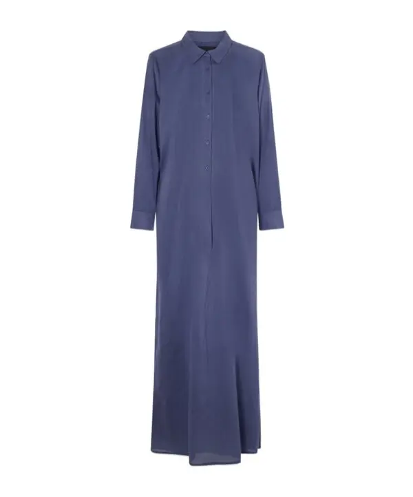 NILI LOTAN Long-sleeve Collared Shirt Dress With Side Slits - Blue
