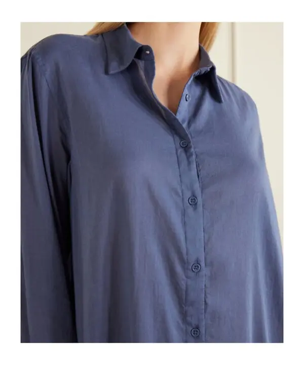 NILI LOTAN Long-sleeve Collared Shirt Dress With Side Slits