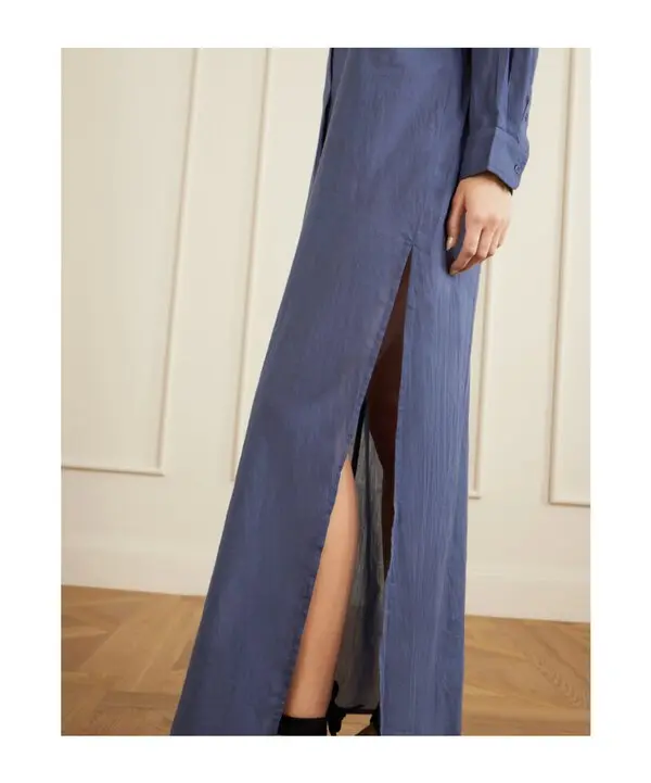 NILI LOTAN Long-sleeve Collared Shirt Dress With Side Slits