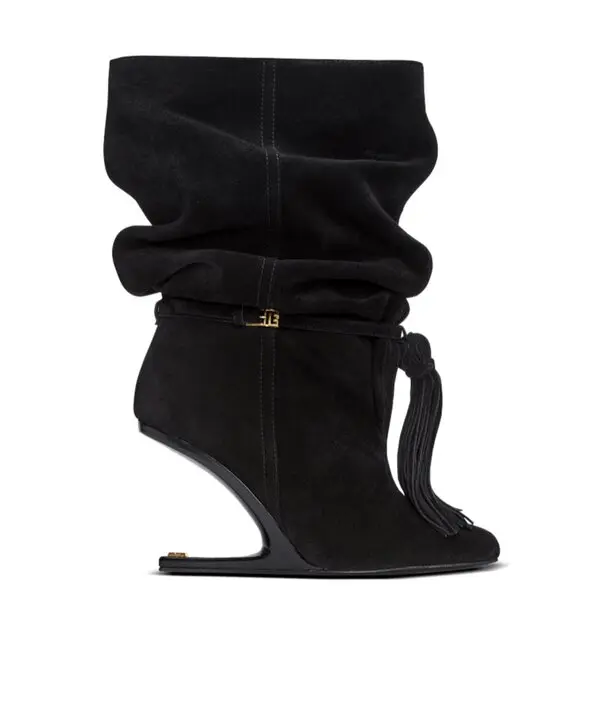 Balmain Round Toe Wedge Ankle Boots With Tassel Detail