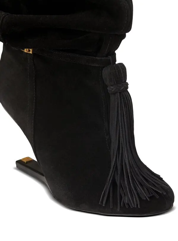 Balmain Round Toe Wedge Ankle Boots With Tassel Detail