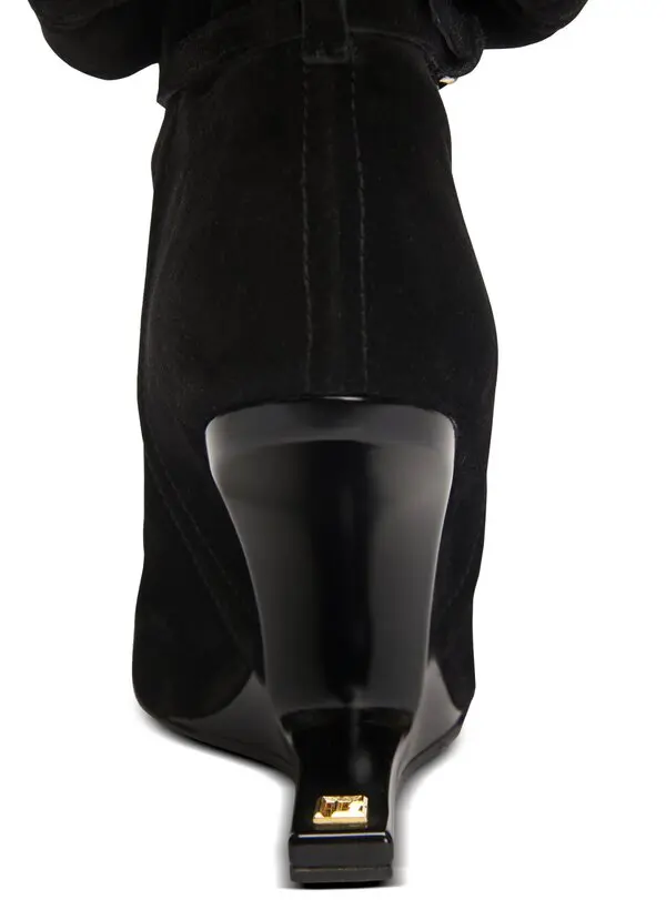 Balmain Round Toe Wedge Ankle Boots With Tassel Detail