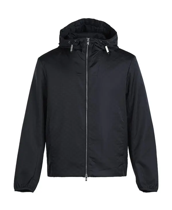 Emporio Armani Monogram-pattern Zipped Hooded Jacket - Black