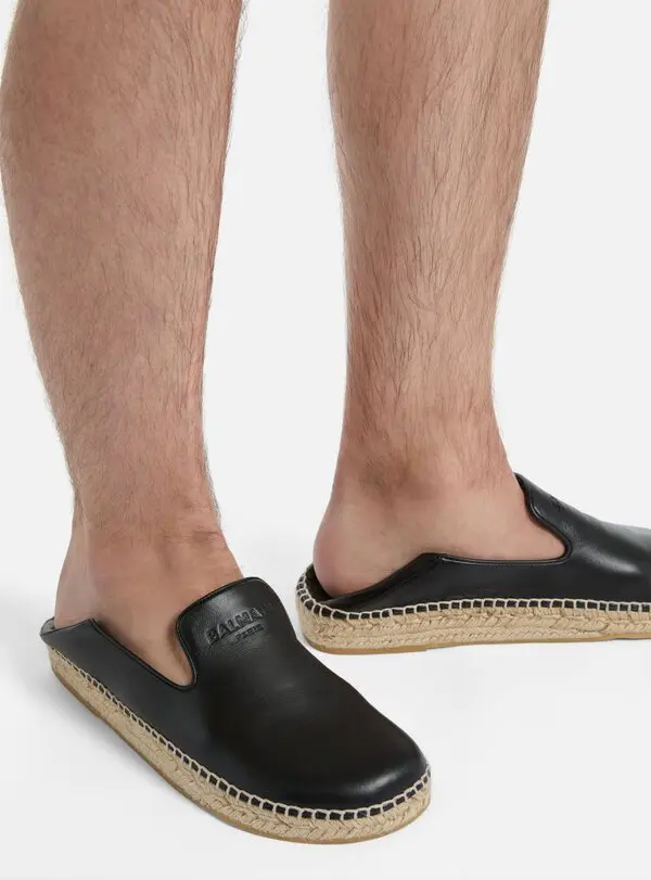 Balmain Logo Leather Espadrilles - Black