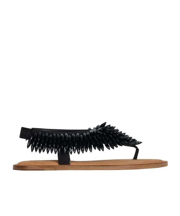 Balmain Embellished Suede Flat Sandals - Black