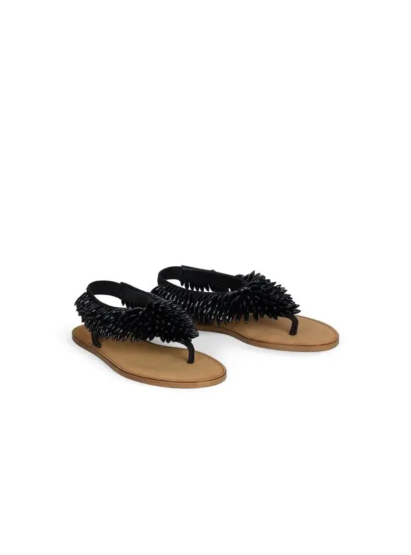 Balmain Embellished Suede Flat Sandals - Black