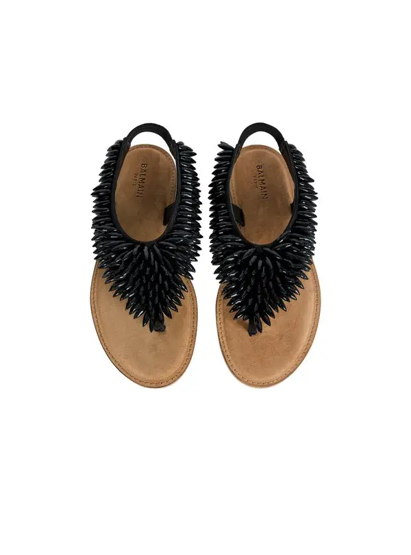 Balmain Embellished Suede Flat Sandals - Black