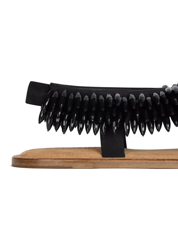 Balmain Embellished Suede Flat Sandals - Black
