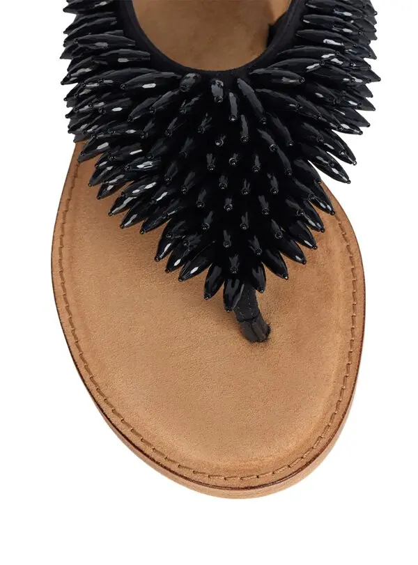 Balmain Embellished Suede Flat Sandals - Black
