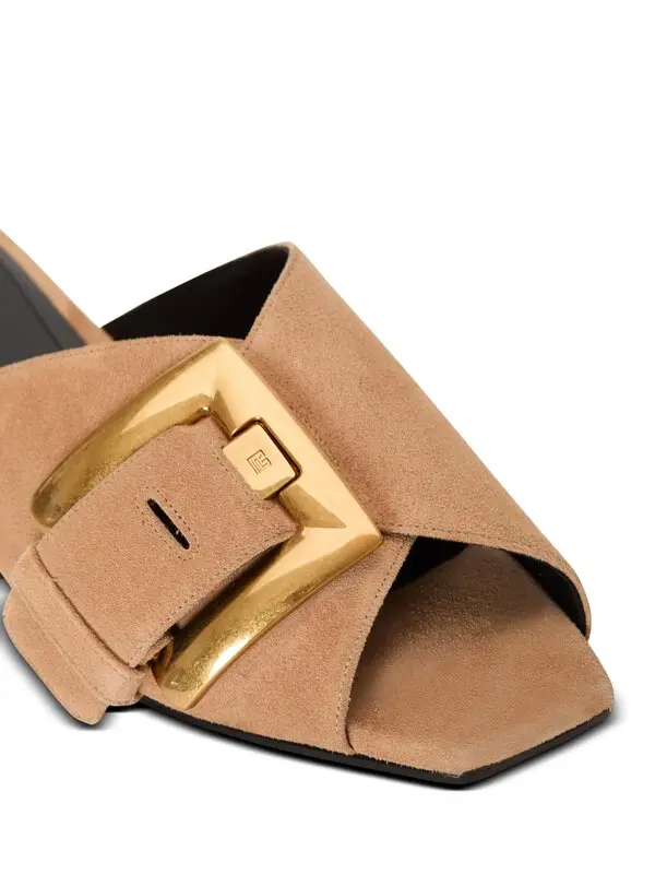 Balmain Anthem Buckle Detailed Flat Mules - Beige