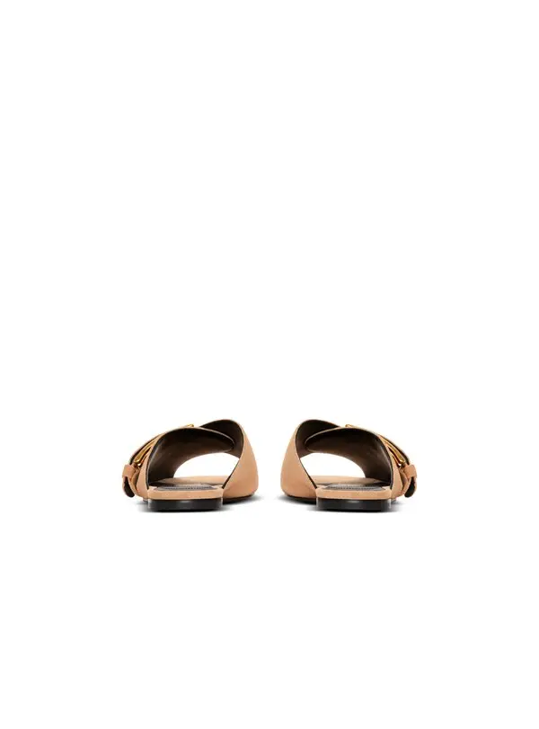 Balmain Anthem Buckle Detailed Flat Mules - Beige