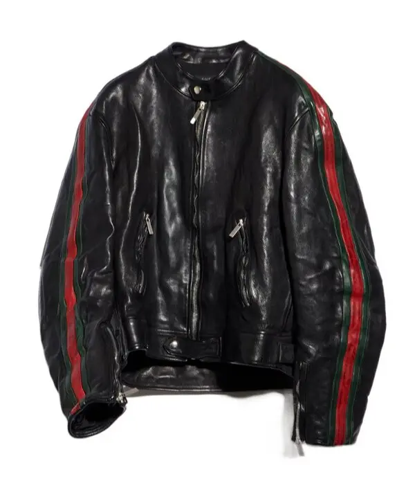 Gucci Leather Biker Jacket With Web Detail