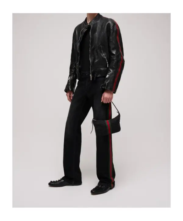 Gucci Leather Biker Jacket With Web Detail