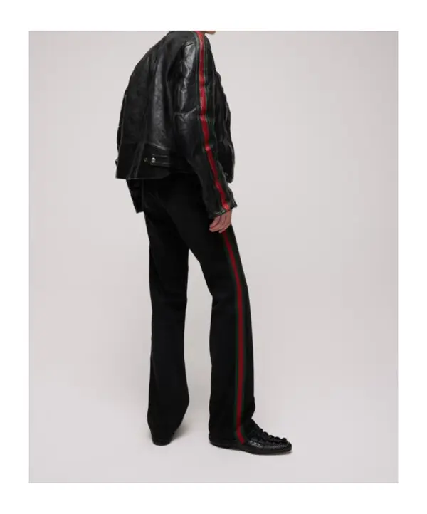Gucci Leather Biker Jacket With Web Detail