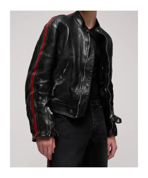 Gucci Leather Biker Jacket With Web Detail