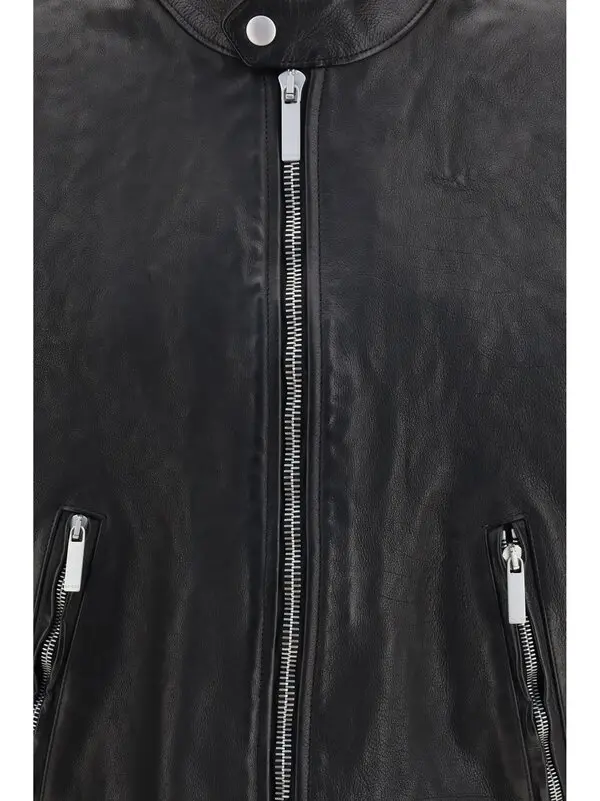 Gucci Leather Biker Jacket With Web Detail