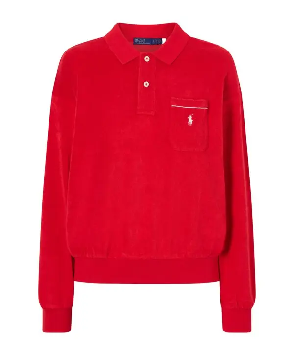 Polo Ralph Lauren Embroidered Cotton Blend Terry Cloth Polo Shirt - Red