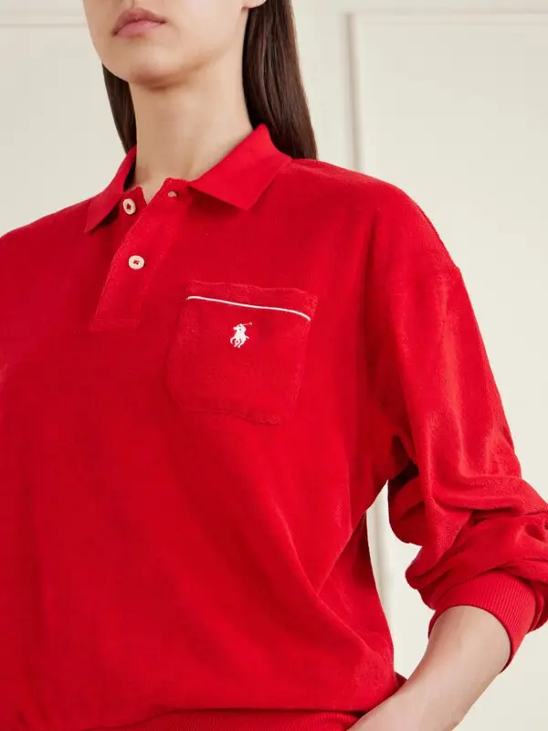 Polo Ralph Lauren Embroidered Cotton Blend Terry Cloth Polo Shirt - Red