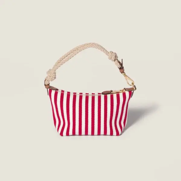 Miu Miu Striped Cotton And Leather Pouch - Ruby Red/cognac