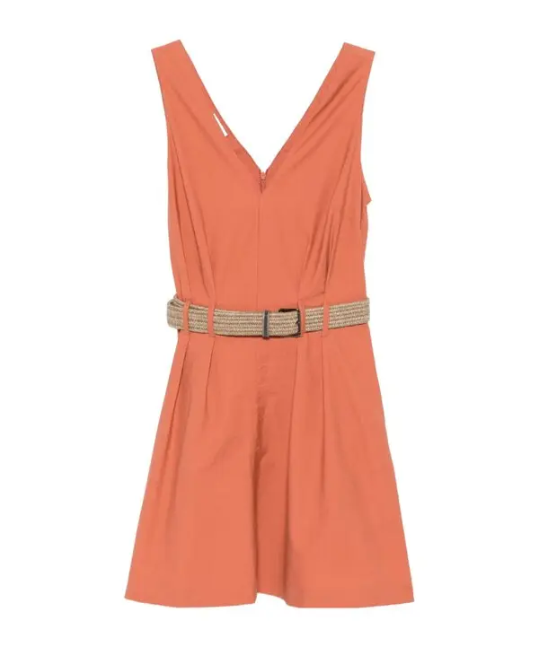 Brunello Cucinelli V-neck Sleeveless Belted Dress - Red