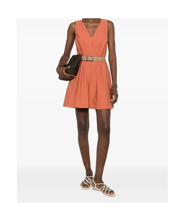 Brunello Cucinelli V-neck Sleeveless Belted Dress