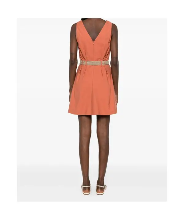 Brunello Cucinelli V-neck Sleeveless Belted Dress