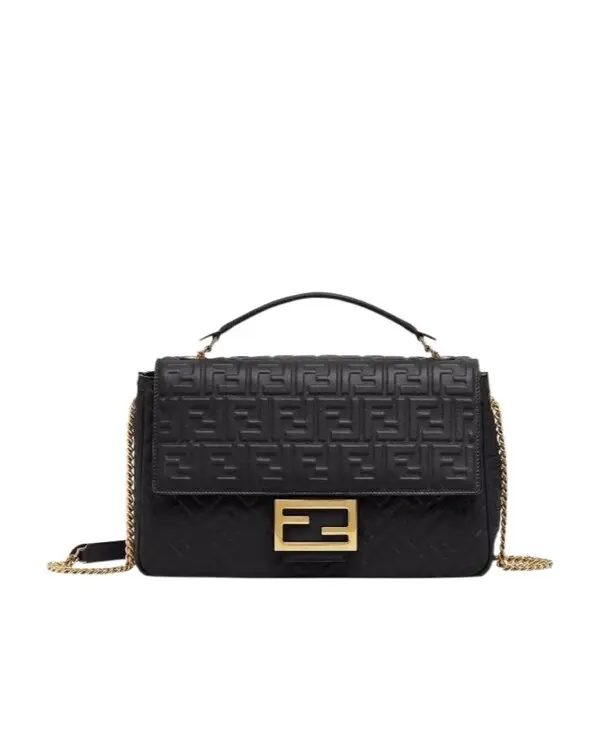 Fendi Nappa Leather Bag With Ff Pattern - Black