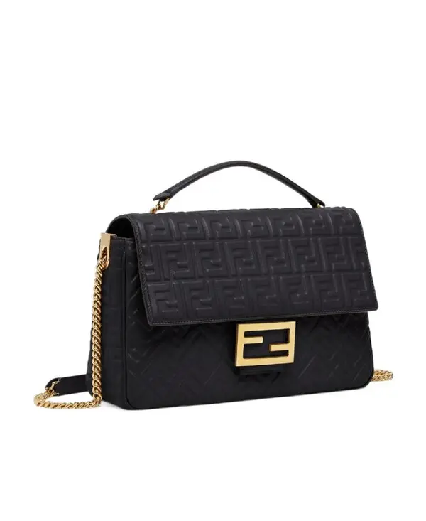 Fendi Nappa Leather Bag With Ff Pattern - Black