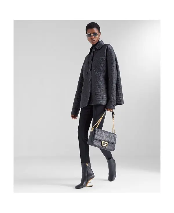 Fendi Nappa Leather Bag With Ff Pattern - Black
