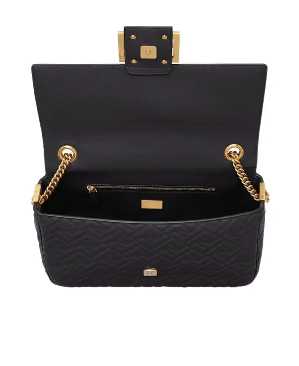 Fendi Nappa Leather Bag With Ff Pattern - Black