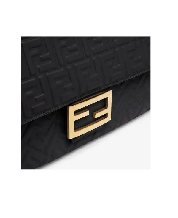 Fendi Nappa Leather Bag With Ff Pattern - Black