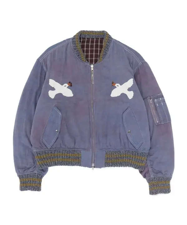 STORY MFG. Embroidered Reversible Bomber Jacket - Gray