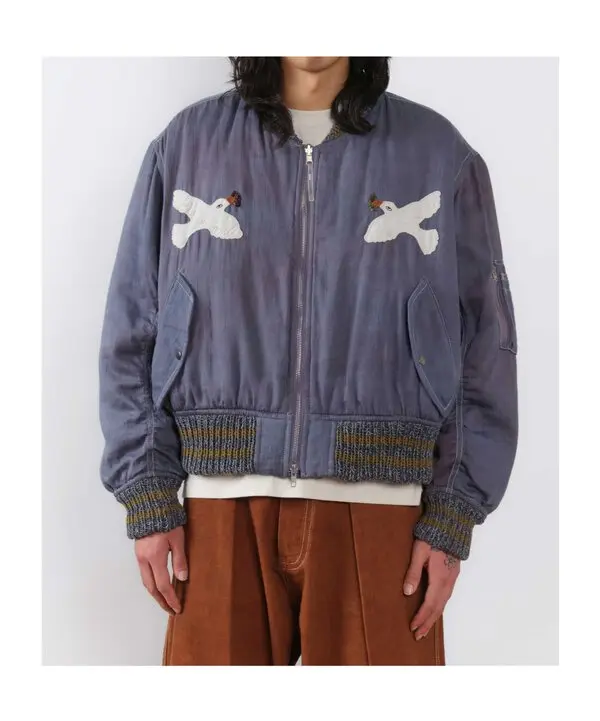 Story Mfg. Embroidered Reversible Bomber Jacket - Gray | Editorialist