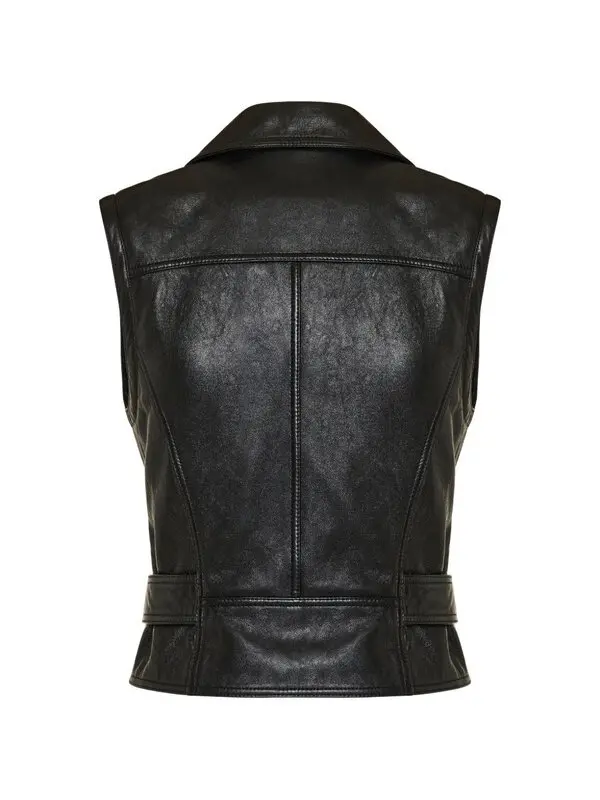 Saint Laurent Belted Leather Sleeveless Jacket - Black
