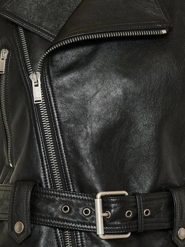 Saint Laurent Belted Leather Sleeveless Jacket - Black