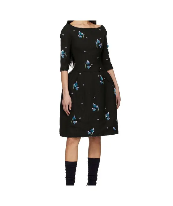 SHUSHU/TONG Floral Appliqué Midi Dress